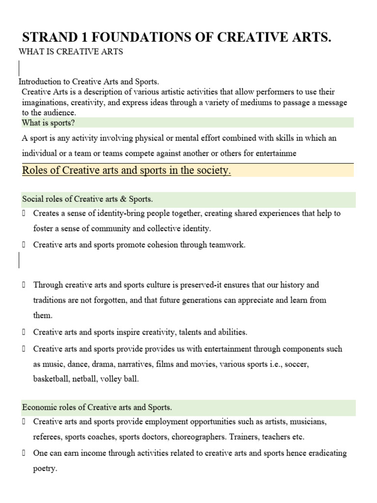 Grade 8 Creative Arts & Sports Notes | PDF | The Arts | Dances