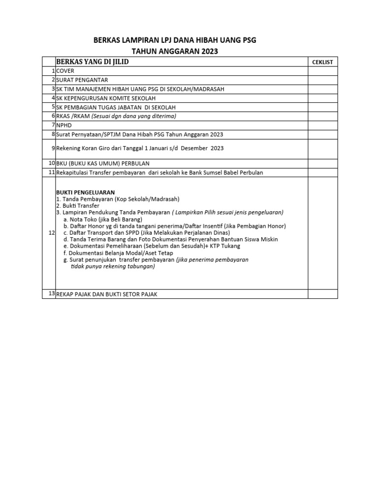 CONTOH LPJ Dana Hibah PSG 2023 | PDF