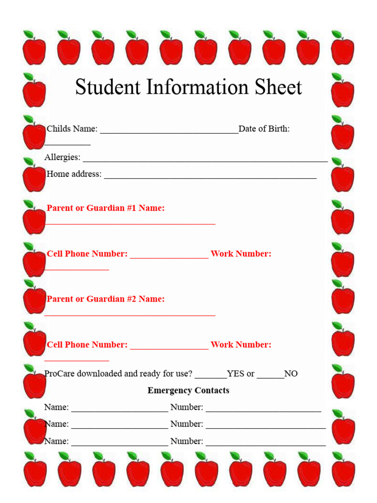 Student Information Sheet | PDF