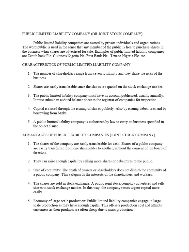 Understanding Public Limited Liability Companies | PDF | Debenture ...