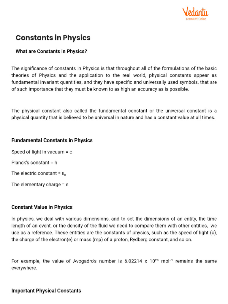 Constants in Physics | PDF