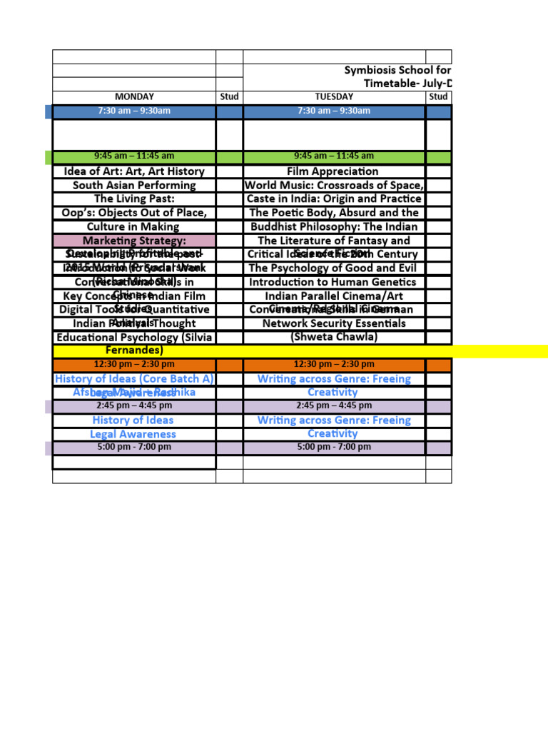 1st Year Time Table - Jul-Dec 2024 | PDF | Liberal Arts Education