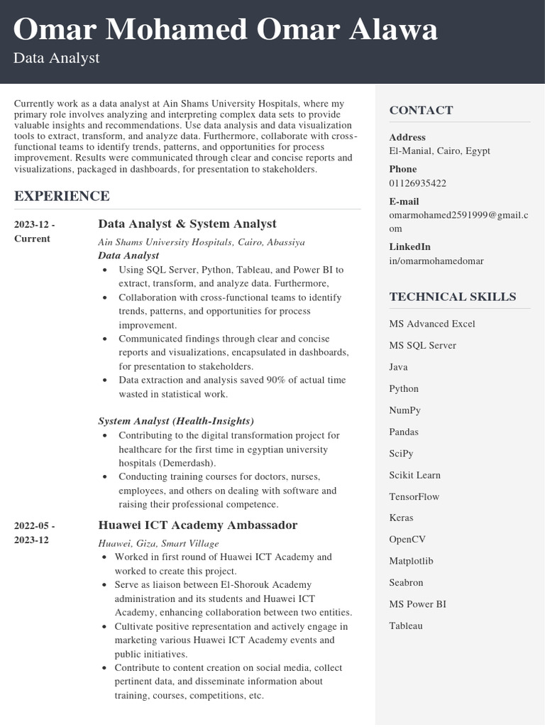 Omar Mohamed Omar - Data Analyst | PDF | Educational Technology ...
