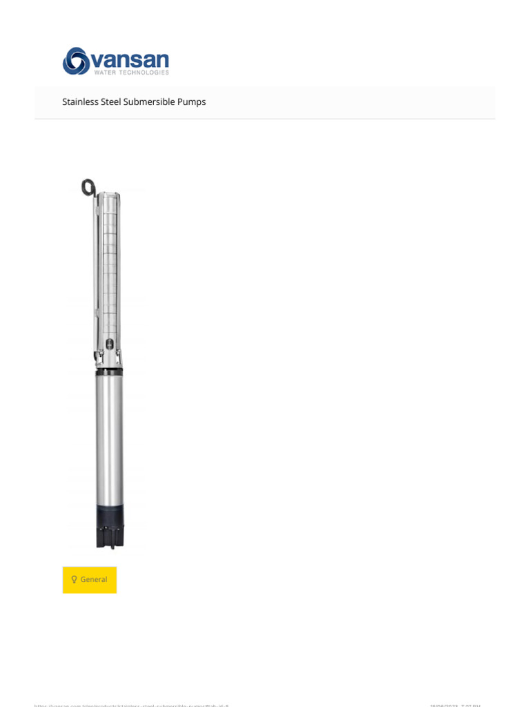 Vansan Stainless Steel Submersible Pumps | PDF | Pump | Mechanical ...