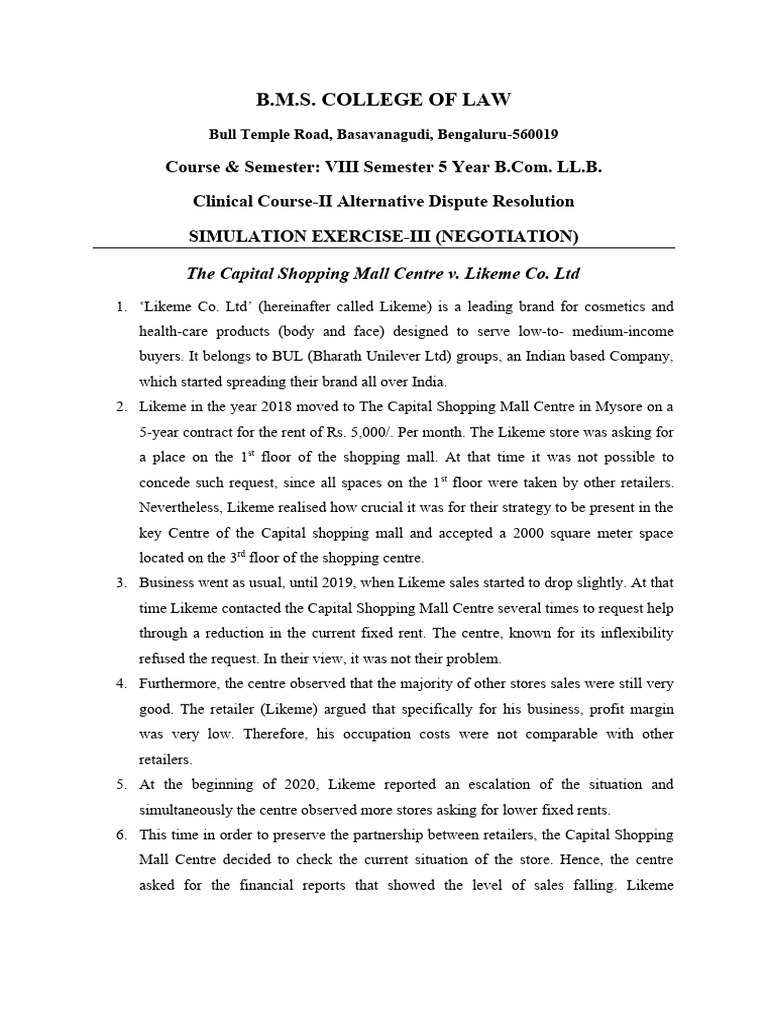 Negotiation Simulation Problem VIII | PDF | Negotiation