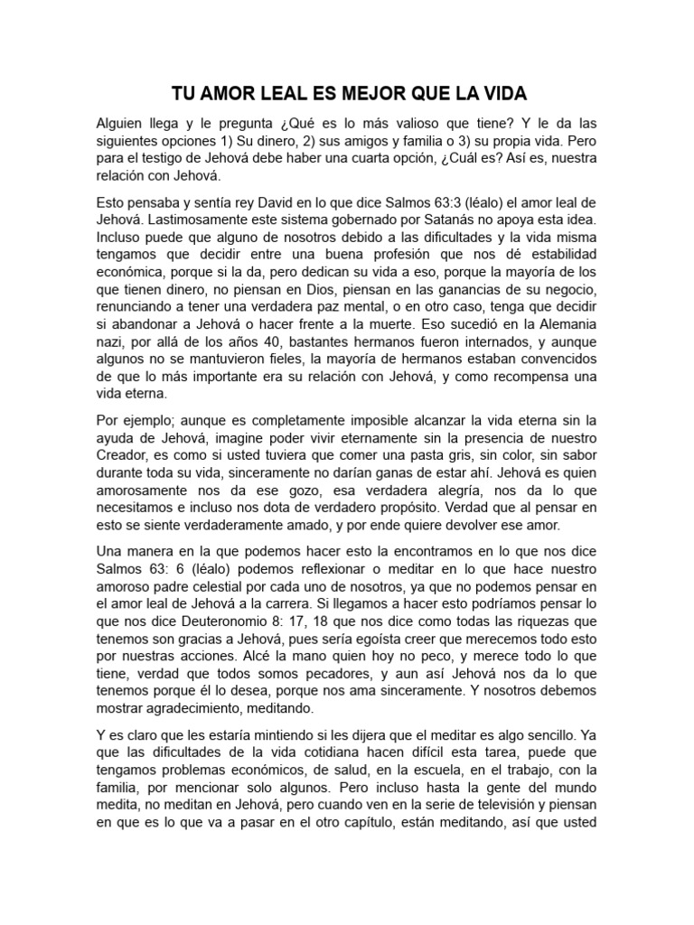 Valorando el Amor Leal de Jehová | PDF | Amor | Jehová