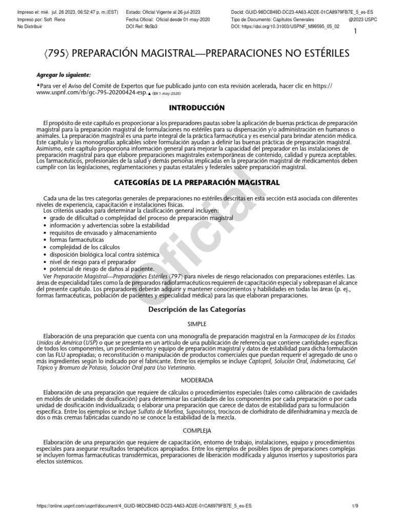 USP 795. GUID - 5 - es-ES | PDF | Medicamentos con receta | Farmacia
