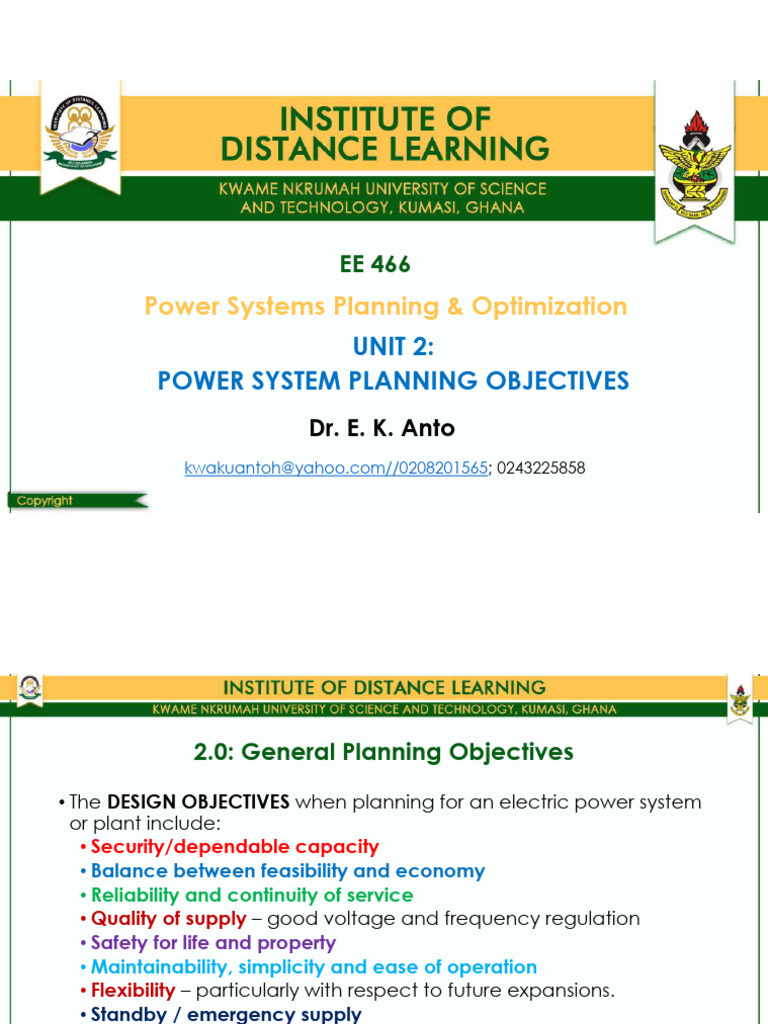 24-IDL-EE 466-UNIT 2-Power Systems Planning Objectives PDF | PDF | Reliability Engineering | Relay