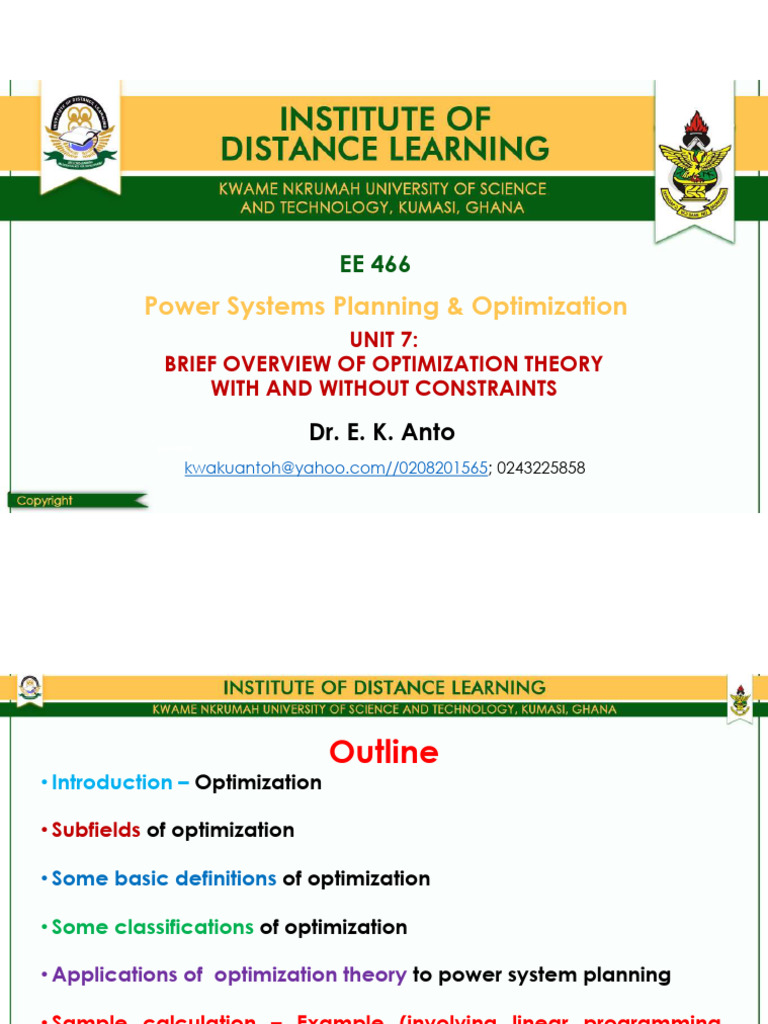 24-IDL-EE 466-UNIT 7-Brief Overview of Optimization Theory PDF | PDF | Mathematical Optimization ...