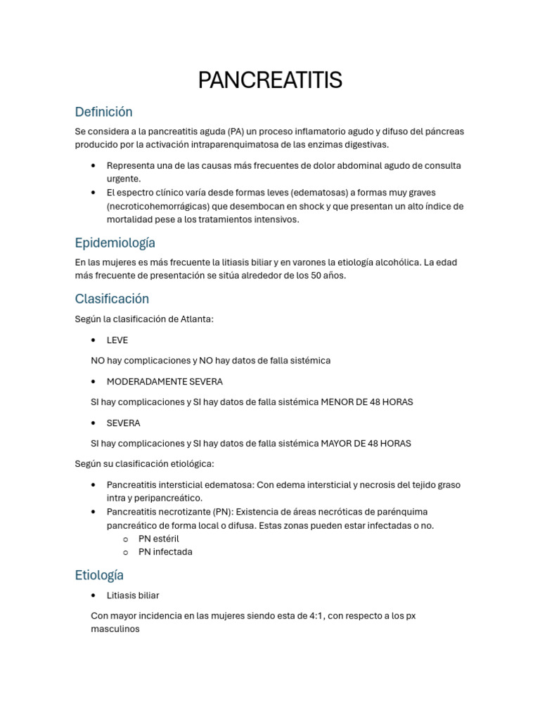 Pancreatitis | PDF | Enfermedades y trastornos | Especialidades Medicas