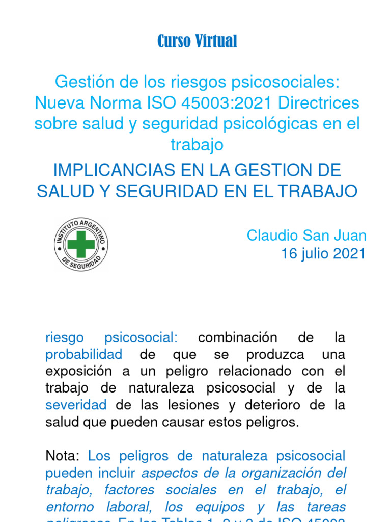 Curso_Norma_ISO_45003_2021 | PDF | Riesgo | Planificación