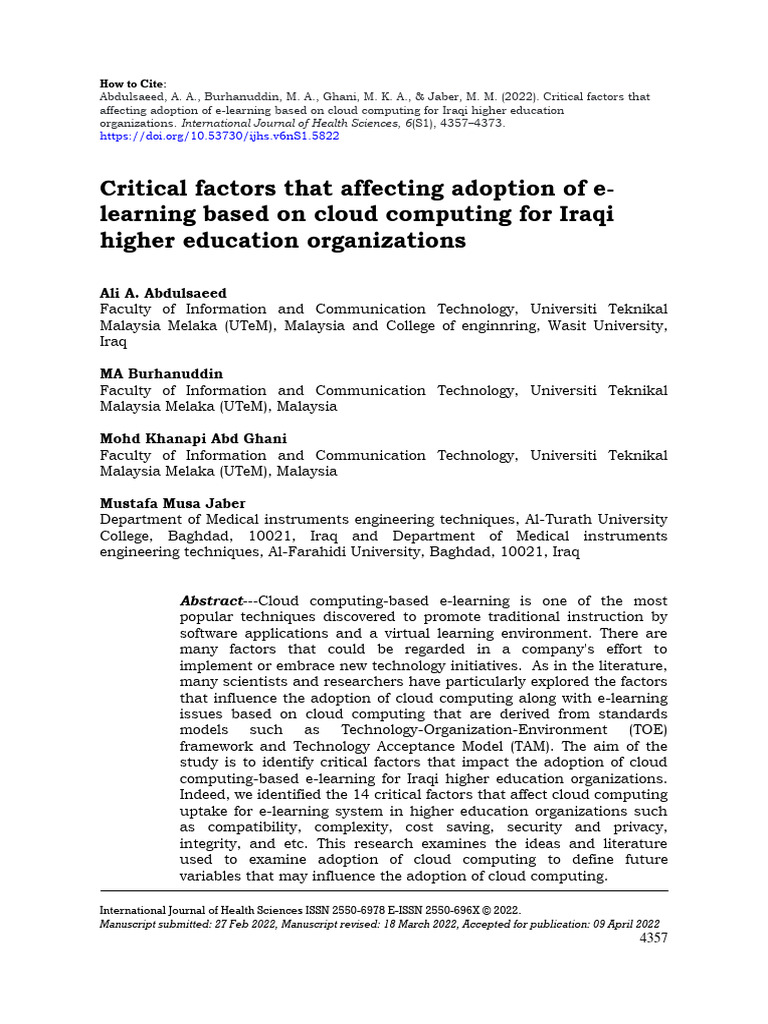 Critical Factors That Affecting Adoption of E-Lear | PDF | Educational ...