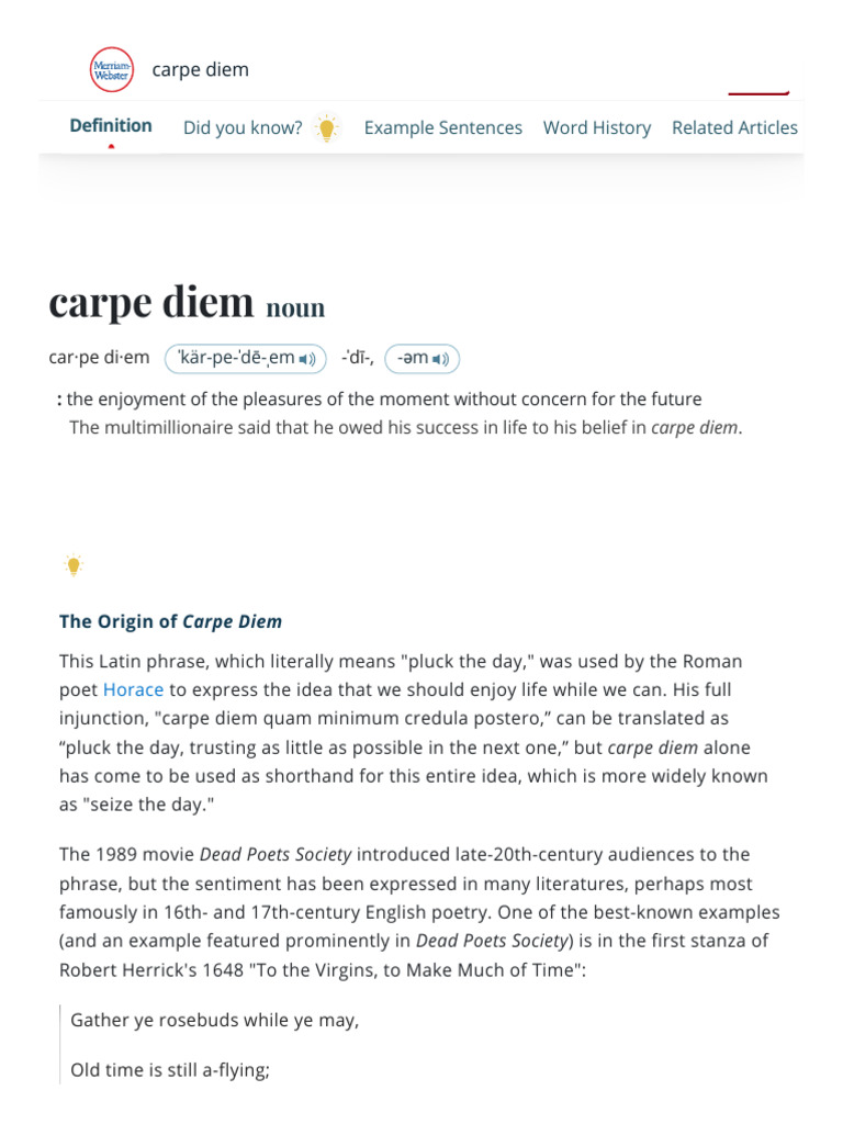 Carpe Diem Definition & Meaning - Merriam-Webster | PDF | Linguistics