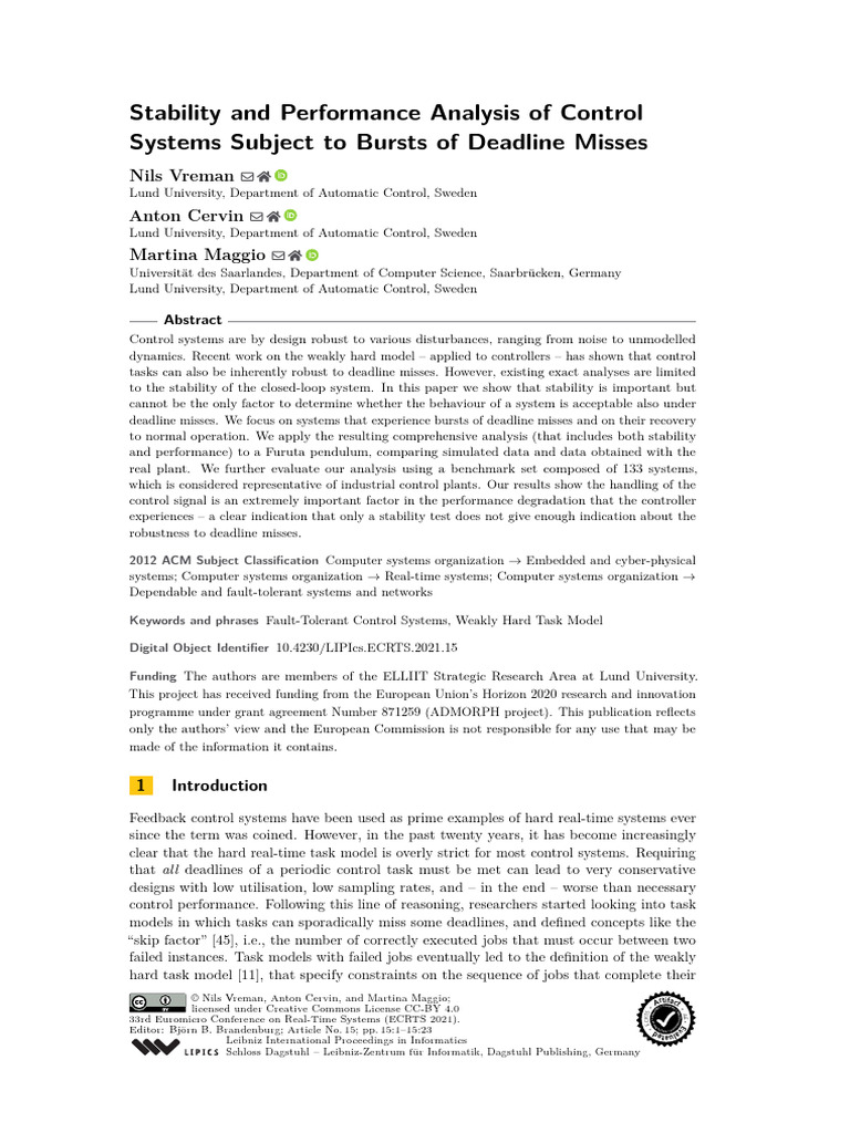 Stability and Performance Analysis of Control Systems | PDF | Control ...