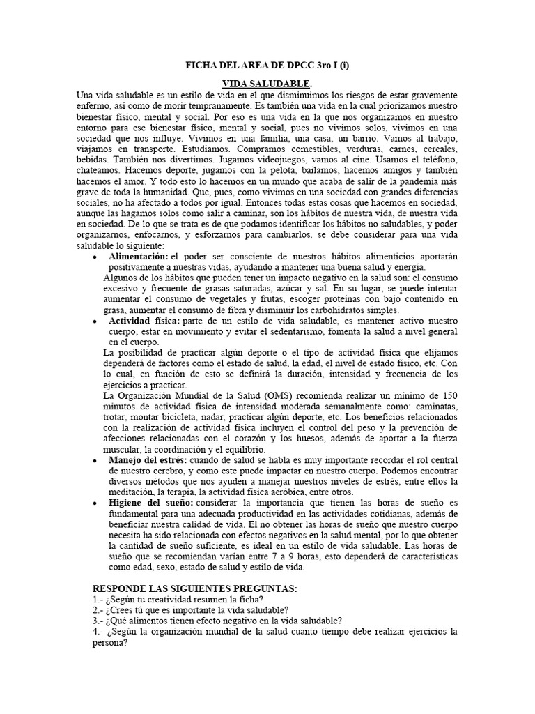Ficha Del Area de DPCC 3ro I (I) | PDF | Relaciones personales, crianza y desarrollo personal