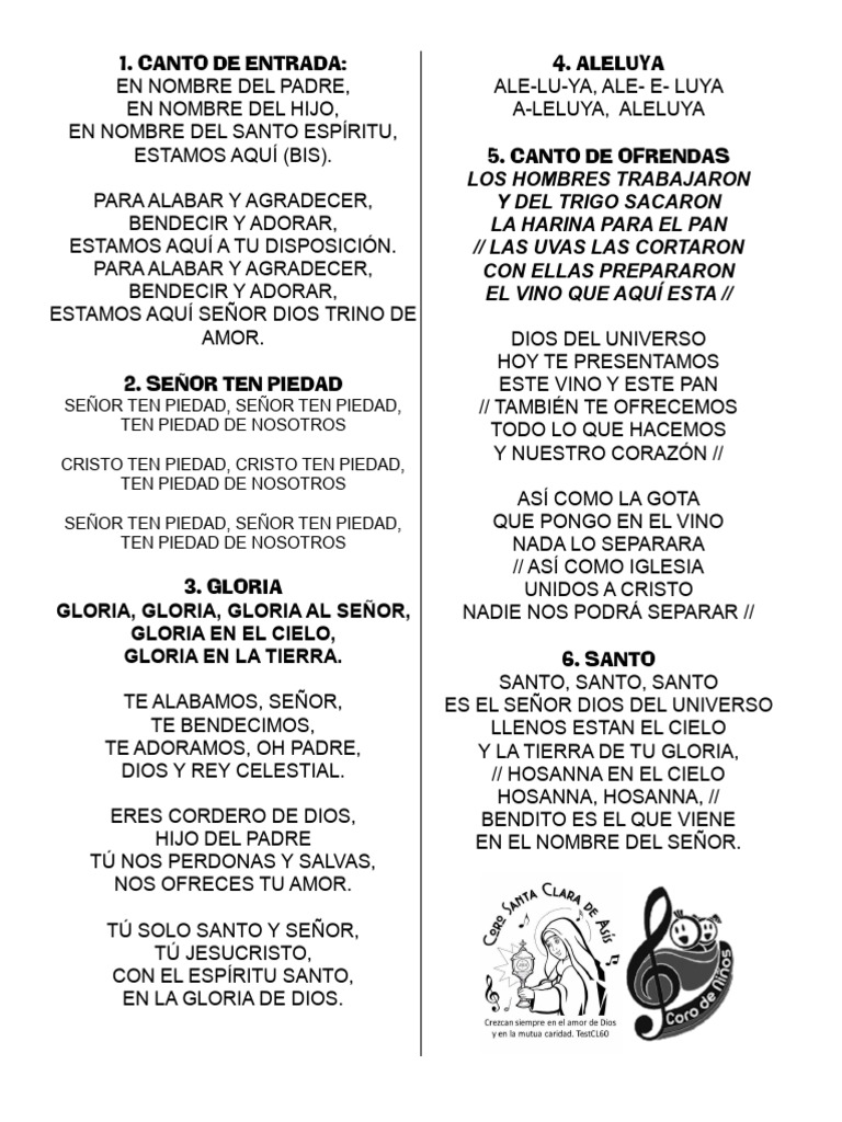 Cantos para Misa Con Niños Tiempo Ordinario 2024 | PDF | eucaristía | Jesús