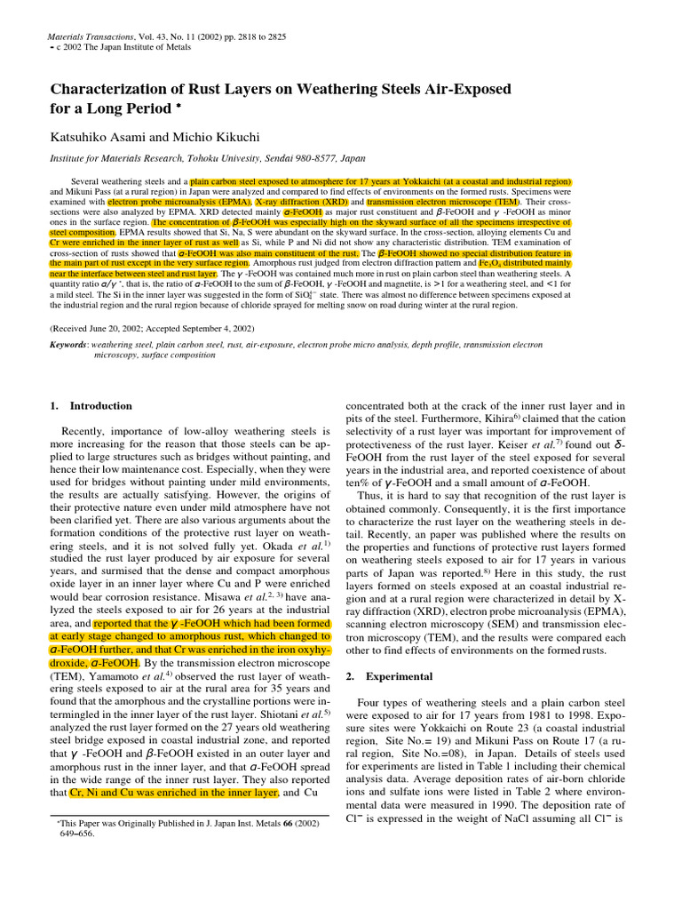 Characterization of Rust Layers On Weathering Steels Air-Exposed For A Long Period | PDF ...