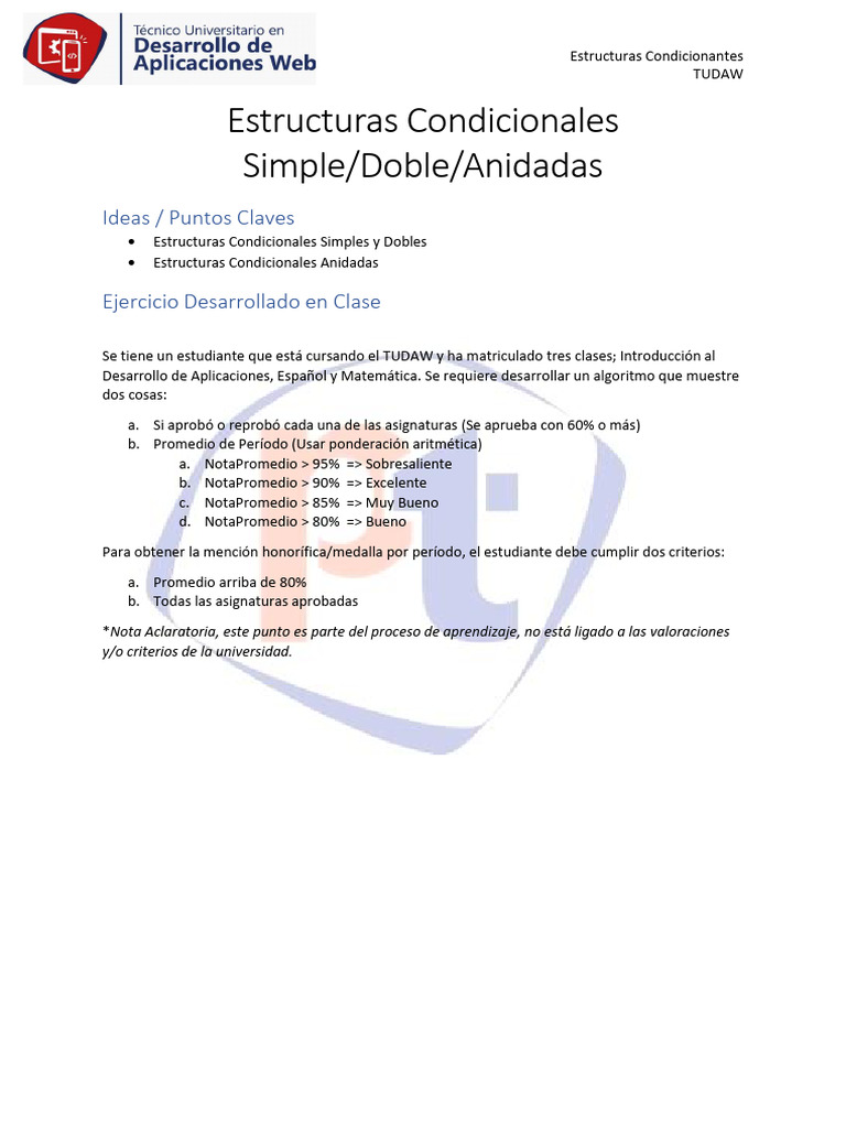 Estructuras Condicionales en Algoritmos | PDF | Algoritmos