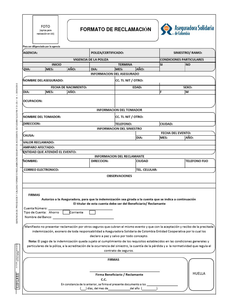 Formato Reclamacion Escolares V17092020 ASC | PDF | Póliza de seguros ...