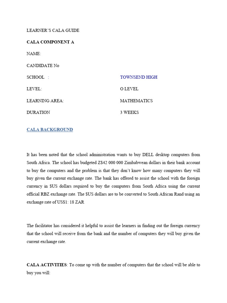 Form 3 Cala Component A | PDF | Exchange Rate | United States Dollar