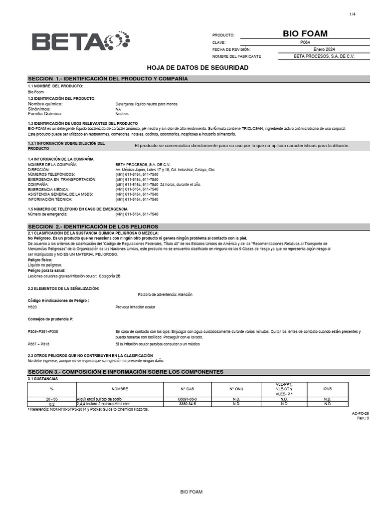 Hds Bio Foam p064 | PDF | Agua | Residuos