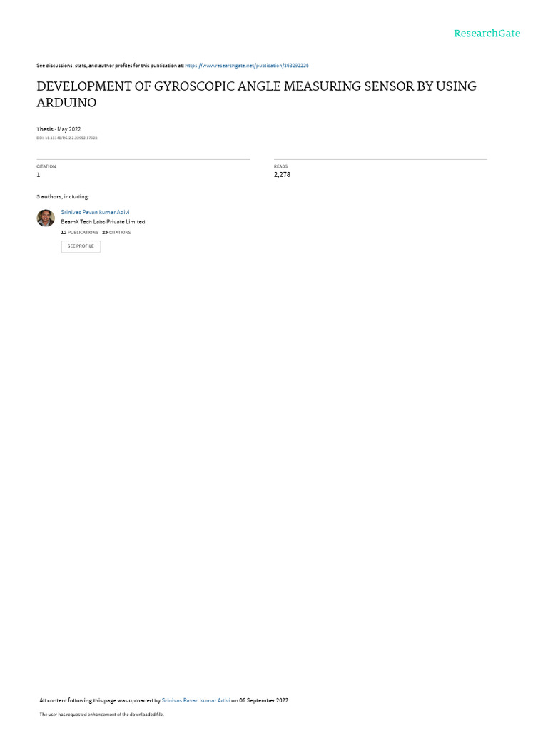 Development of Gyroscopic Angle Measuring Sensor by Using Arduino | PDF ...