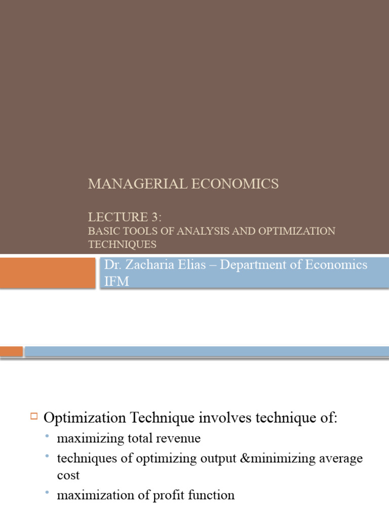 Managerial Economics Lecture3 1 Pdf Mathematical Optimization