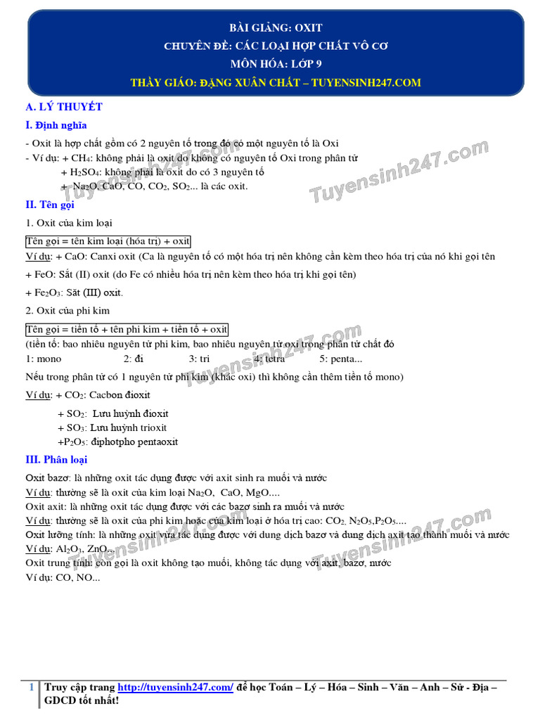 TS247 BG Tinh Chat Hoa Hoc Cua Oxit Phan Loai Oxit 30008 1568177762 | PDF