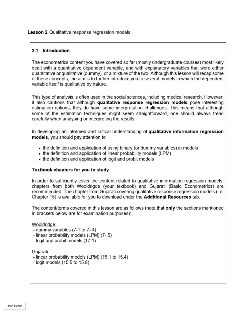 Qualitative Response Regression Models | PDF | Regression Analysis | Logistic Regression