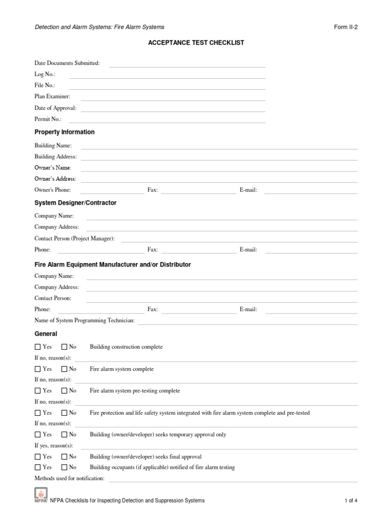 Fire Alarm Acceptance Test Checklist NFPA 72 | PDF | Safety ...