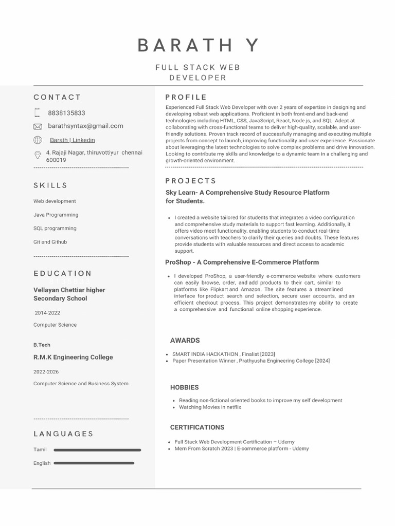 Minimalist White and Grey Professional Resume | PDF
