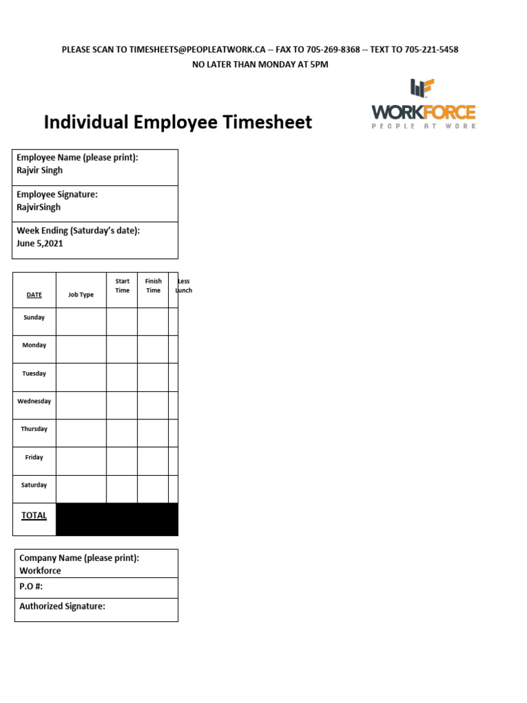 Timesheet - Industrial (Fillable) copy | PDF | Employment | Labor