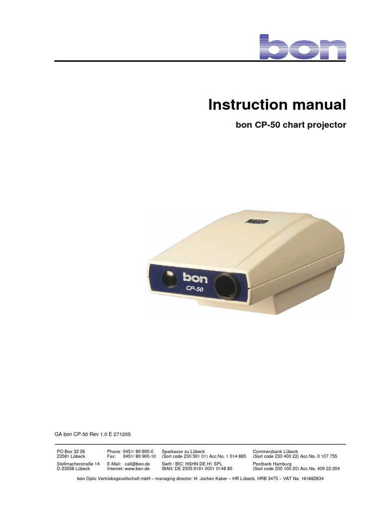 bon CP-50 Chart Projector Manual | PDF | Fuse (Electrical) | Visual Acuity