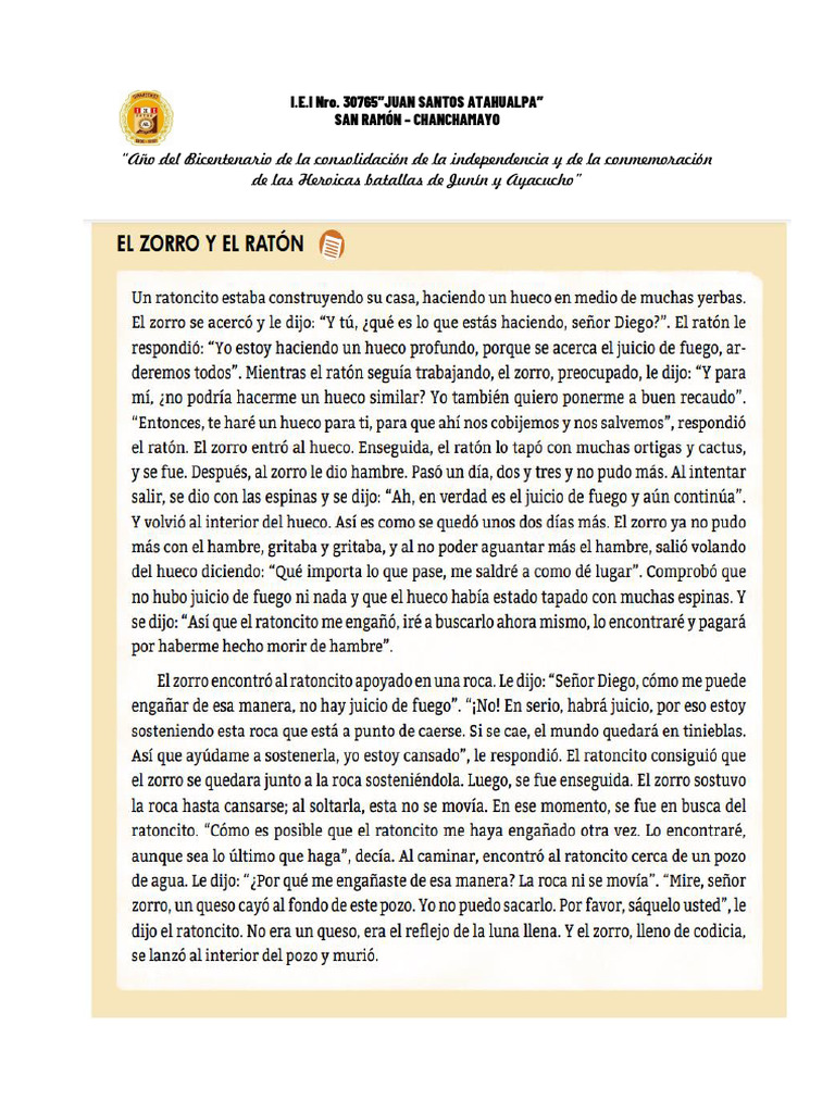 El Zorro y El Ratón Iv Ciclo | PDF