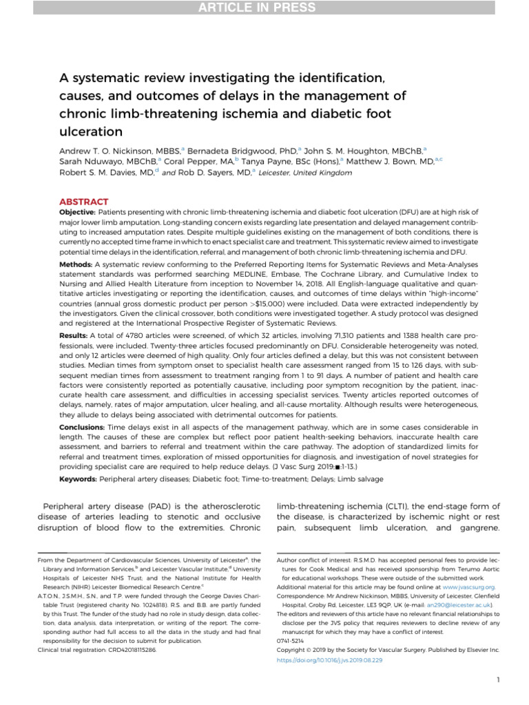 10 1016@j Jvs 2019 08 229 | PDF | Systematic Review | Medical Specialties