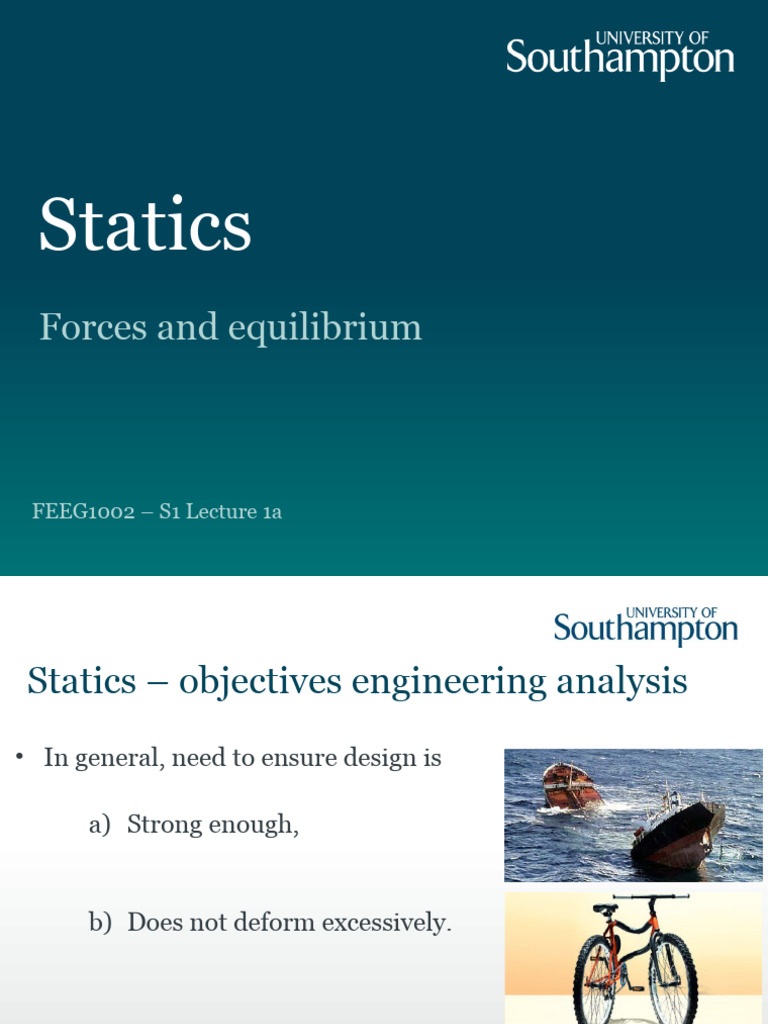 FEEG1002 - Statics 1 - Lecture 1 - Forces and Equilibrium | PDF | Force | Motion (Physics)