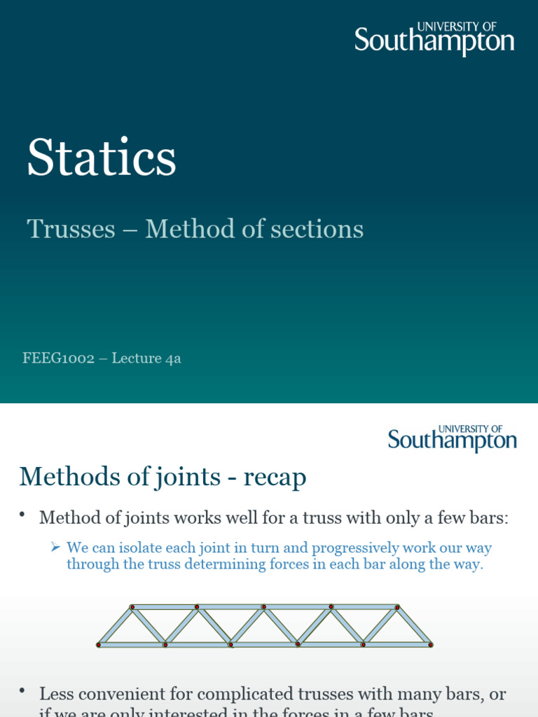 FEEG1002 - Statics 1 - Lecture 4 - Pin Jointed Trusses, Method of ...