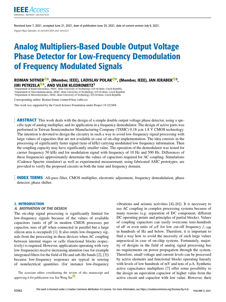 Analog Multipliers-Based Double Output Voltage Phase Detector For Low-Frequency Demodulation of ...