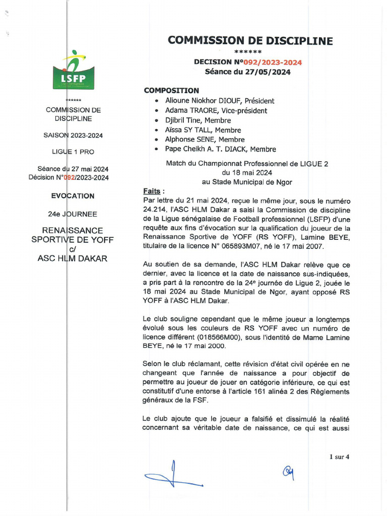 PV Com. Disc. LSFP nÂ° 92, 2023-2024 | PDF