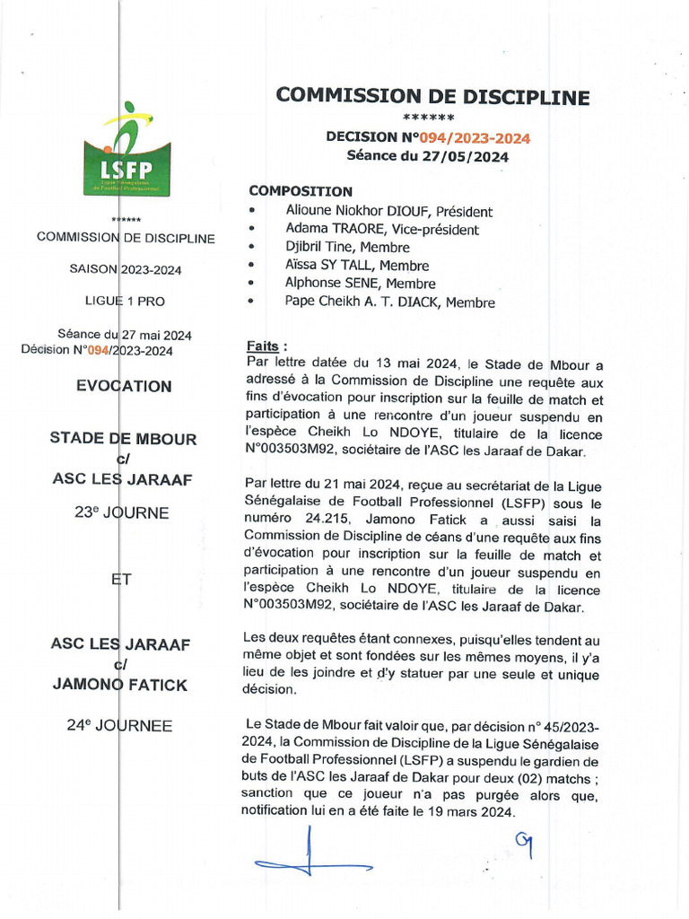 PV Com. Disc. LSFP nÂ° 94, 2023-2024 | PDF