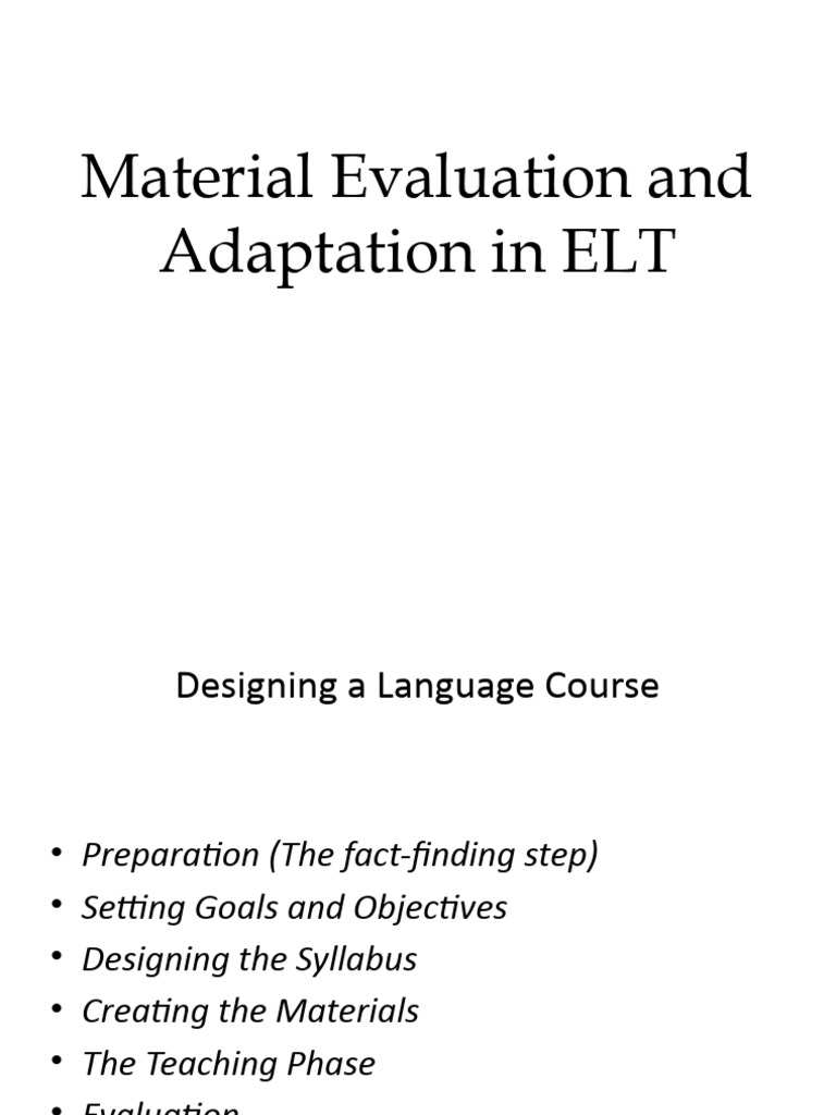 Material Evaluation and Adaptation in ELT | PDF | Learning | Motivation