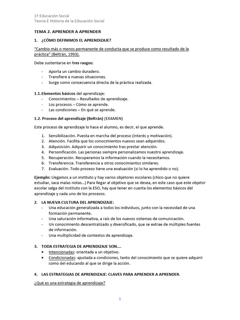 Tema 2. Aprender A Aprender | PDF | Aprendizaje | Evaluación