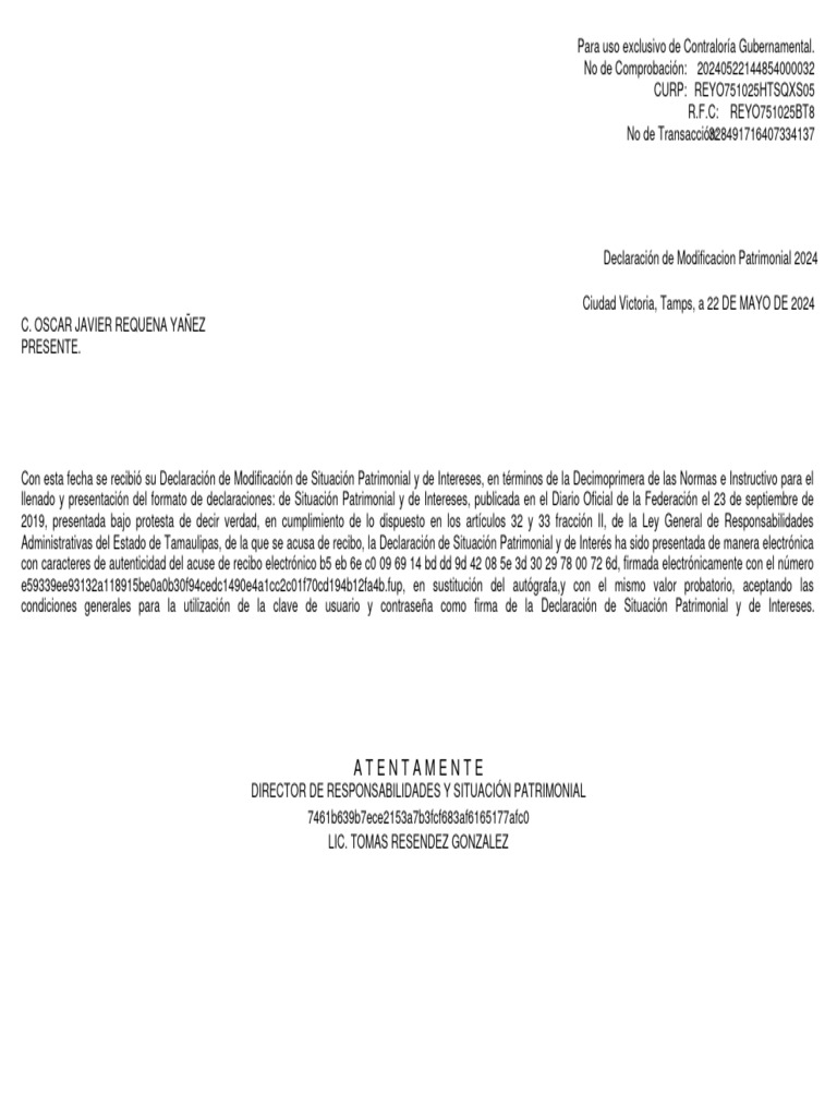 Acuse de Declaranet Oscar 2023 | PDF | Gobierno