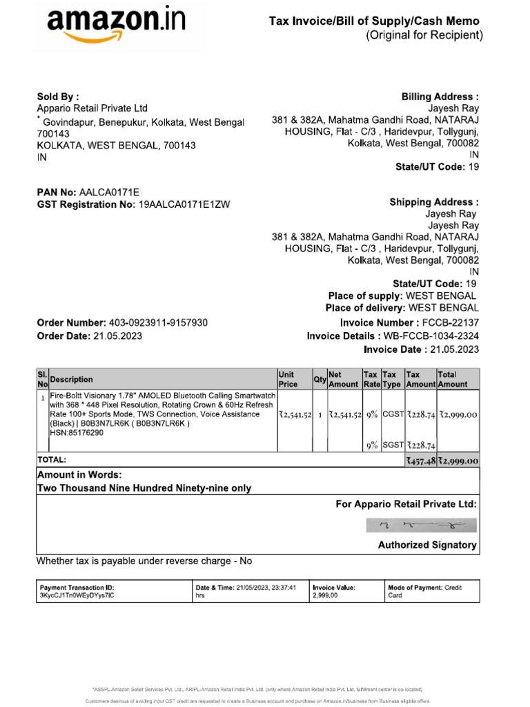 Boltt Watch - Invoice | PDF