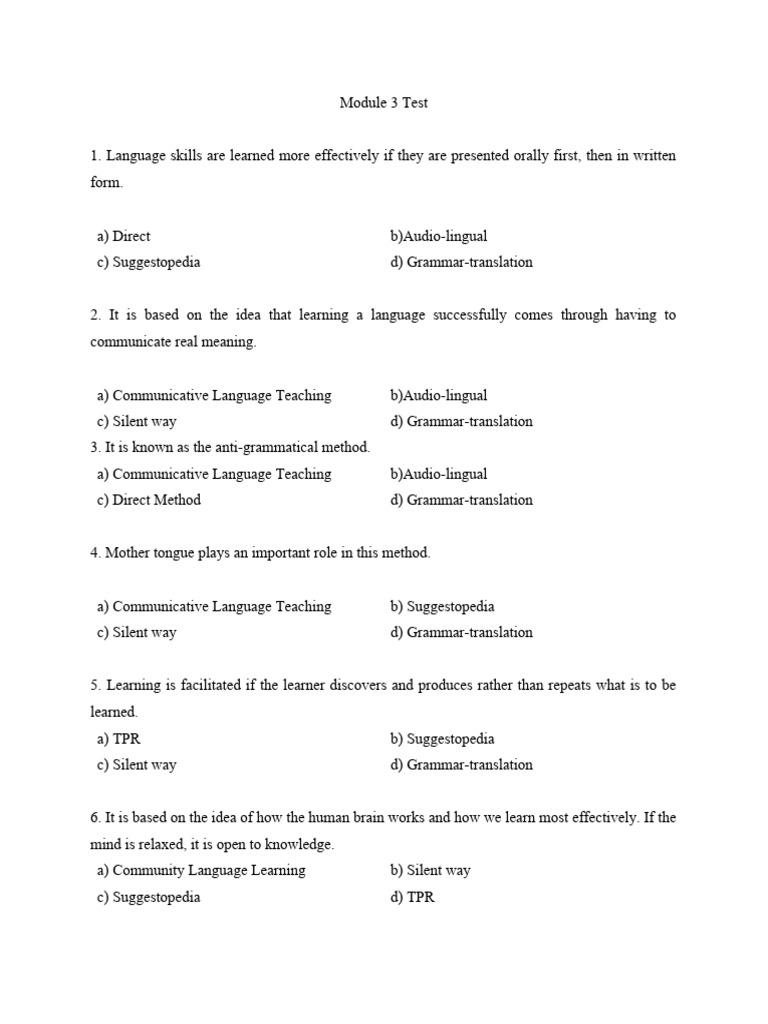 Module 3 Test | PDF | Second Language | Learning