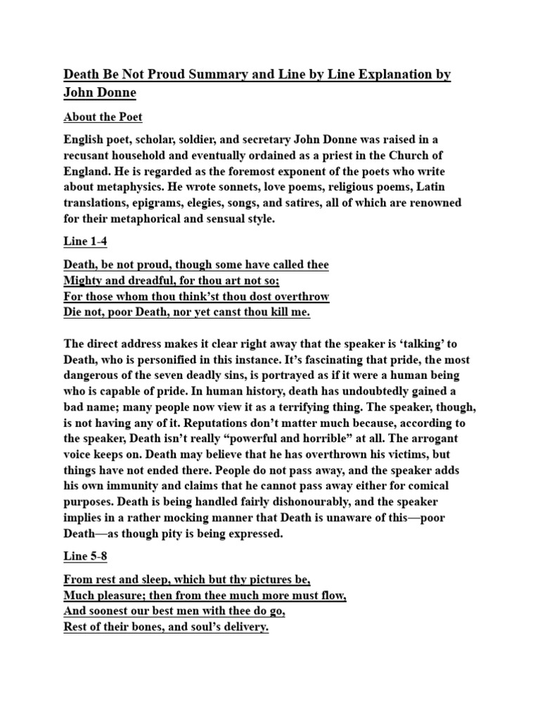 Death Be Not Proud by John Donne. | PDF | Poetry