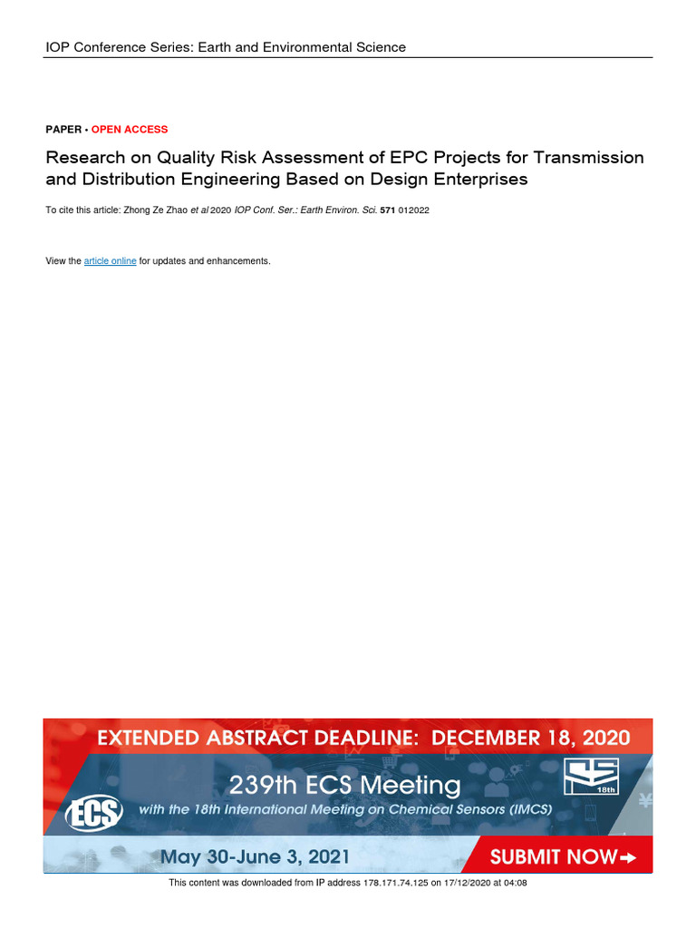 Research On Quality Risk Assessment of EPC Project | PDF | Risk | Procurement