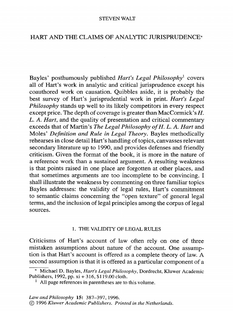 Hart and The Claims of Analytic Jurisprudence | PDF | Jurisprudence ...