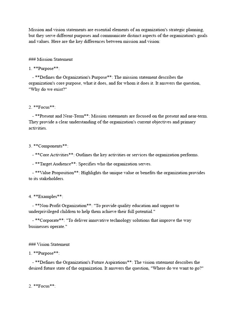 Mission vs Vision Statements Explained | PDF | Business | Business ...