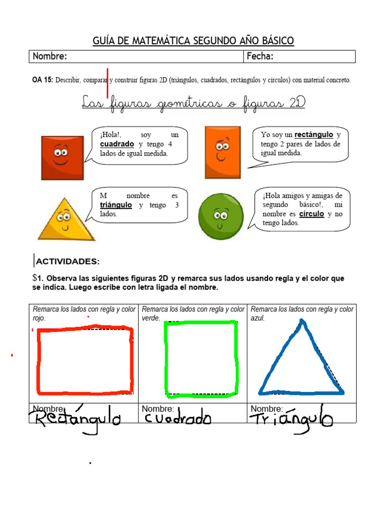 Actividades Matemáticas Figuras 2D 2° Básico | PDF | Color